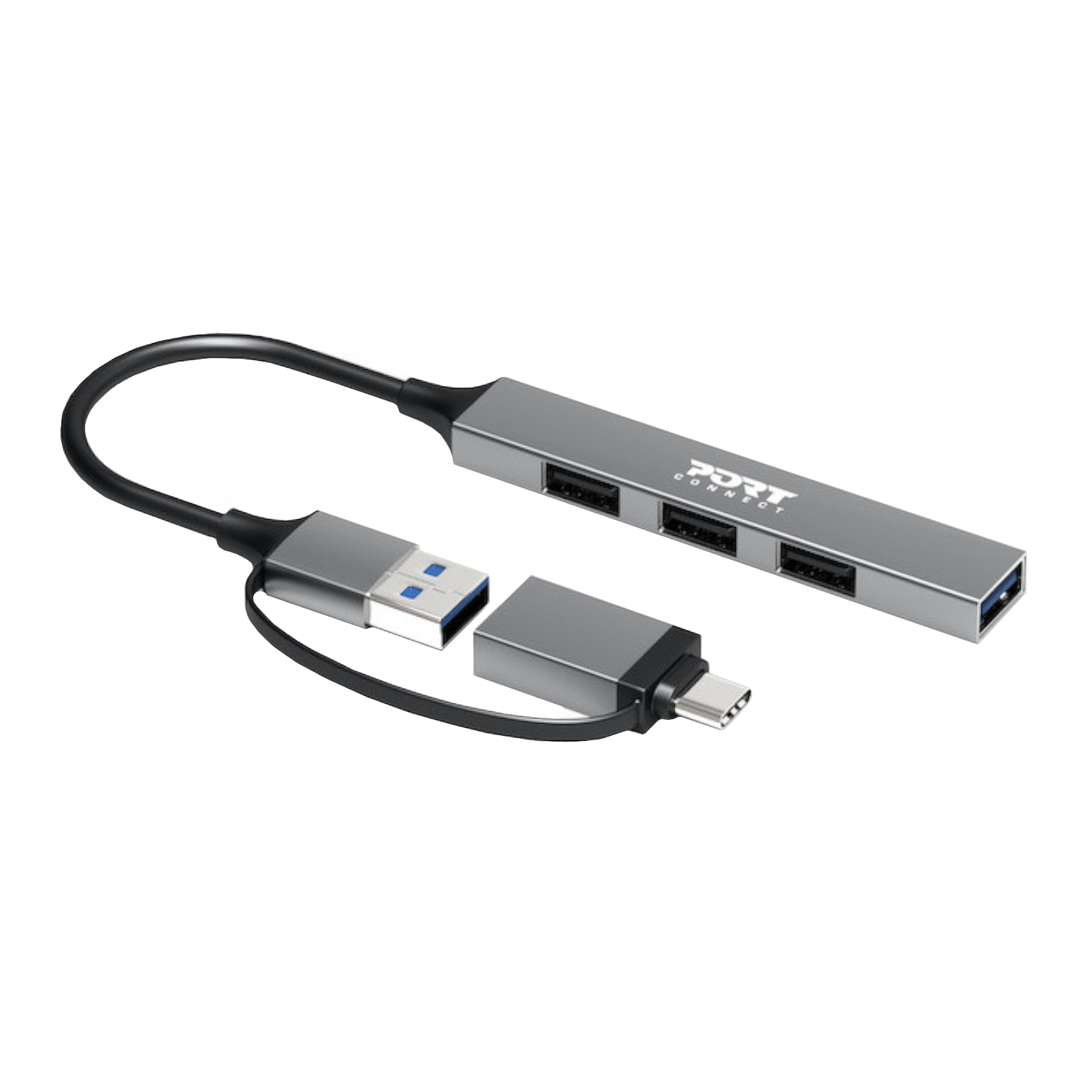 Port Connect USB Type-C to 4-port USB-A 3.0/2.0 Hub - computershack.co.za